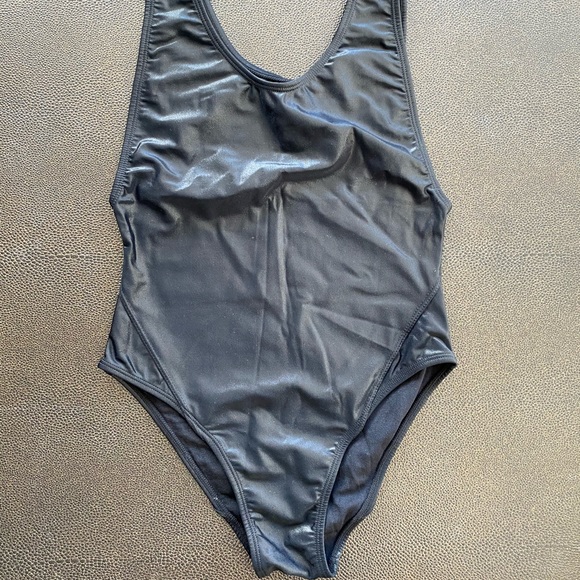 Swim | One Piece Swimsuit In Shiny Black Lycra Side Boop | Poshmark